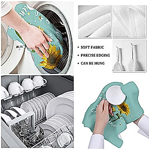 Infinidesign Sunshine You are My Sunflower Hanging Dish Towels for Kitchen Teal Green Absorbent Kitchen Hand Towels Quick Dry Towel for Bathroom Laundry Room Home Decor