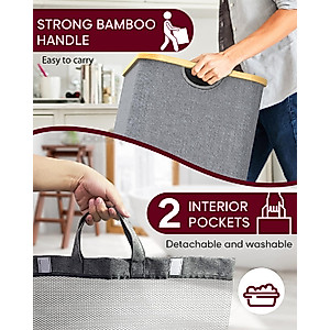 150L Double Laundry Hamper with Lid - CHAMUTY Dirty Clothes Hamper, Collapsible Laundry Baskets, Tall and Slim Design, Perfect for Dorm and Bedroom Use (Grey)