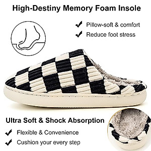 Mukinrch House Slippers for Women Men, Plush House Shoes Memory Foam Checkered Slippers Womens Casual Fuzzy Bedroom Indoor Outdoor Plaid Shoes with Fur Lining