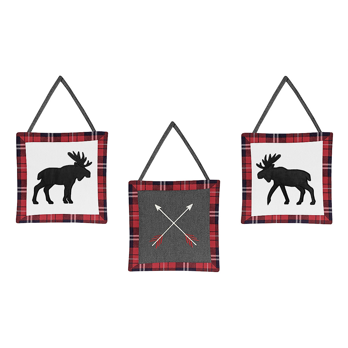 Sweet Jojo Designs Grey, Black and Red Woodland Plaid and Arrow Rustic Patch Baby Boy Crib Bedding Set Without Bumper - 11 Pieces - Flannel Moose Gray