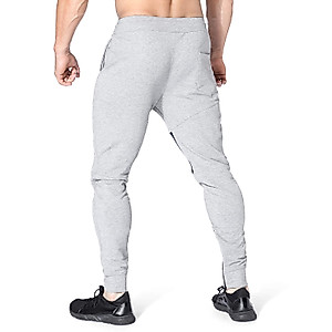 BROKIG Mens Gym Jogger Pants,Casual Slim Workout Sweatpants with Zipper Pockets Bodybuilding Athletic Pants(Gray,M)