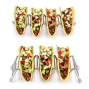 LifeEase Taco Holder, taco holder stand,Stainless Steel Taco Rack, Good Holder Stand on Table, Hold 3 or 4 Hard or Soft Shell Taco, Safe for Baking as Truck Tray- Set of 2