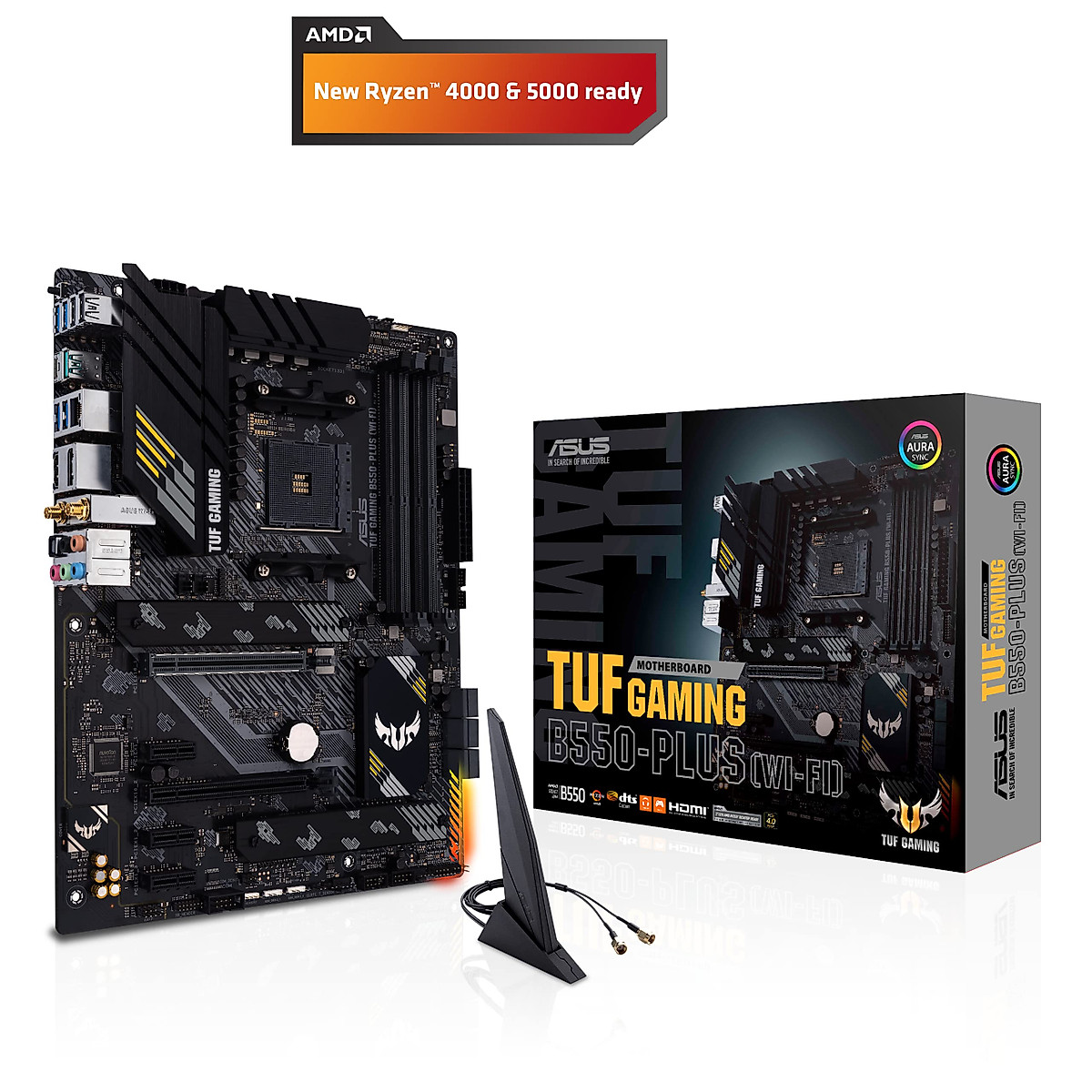 ASUS TUF Gaming B550-PLUS WiFi AMD AM4 Zen 3 Ryzen 5000 & 3rd Gen Ryzen ATX Gaming Motherboard (PCIe 4.0, WiFi 6, 2.5Gb LAN, BIOS Flashback, USB 3.2 Gen 2, Addressable Gen 2 RGB Header and Aura Sync)