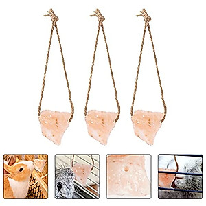 POPETPOP Small Pets Lick Salt Block- Pet ChewToy Himalayan Salt on a Rope Chew Treat Toy for Bunny Hamster Small Pets 3Pcs, 15x4.5cm