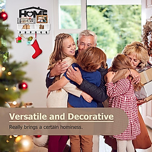 VIS'V Key Holder Wall Mount, White Wooden Key Mail Holder Wall Decorative Key Rack Organizer with Shelf Mail Storage Basket with 6 Key Hooks 2 Compartments for Entryway Doorway Hallway