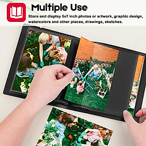 Aevdor Photo Album 5x7 Holds 64 Photos Black Inner Pages with Strong Elastic Band, Small Photo Album 5x7, Mini Picture Book for 5x7 Artwork, Photos, Kids Art Storage, Postcards, Drawings (Black)