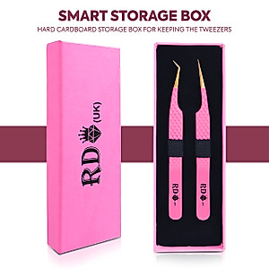 Eyelash Extension Tweezers Lash Extension Precision Tweezers Straight & Curved Set of 2 Pieces 14cm, Pink