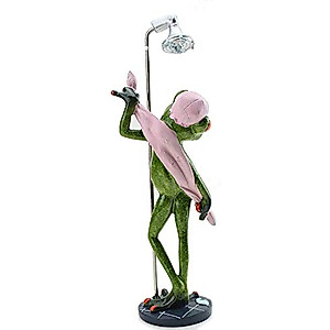 usamjtable Novelty Funny Frog Figurine Relaxing Statue for Home Decor Taking a Shower (G16616)