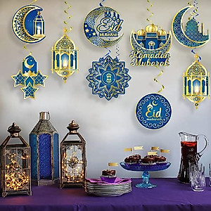 Ramadan Decorations Hanging Swirls Eid Decorations for Home 32 Pieces Ramadan Mubarak Decorations Hanging Streamer for Eid Mubarak Decorations Muslim Eid Mubarak Party Supplies