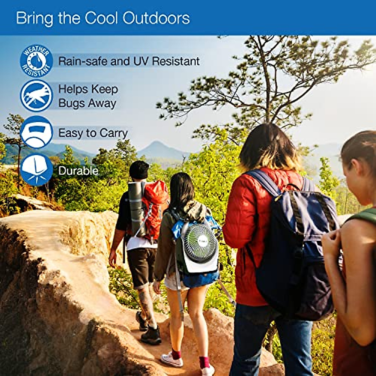 Lasko Portable Fan, 18V Lithium Ion Battery, Bonus Adapter for Electric Plug-in Use, Lasts up to 15 Hours, 5 Quiet Speeds, for Camping, Tailgating, Patio and Outdoor Use, 17", White, RB200