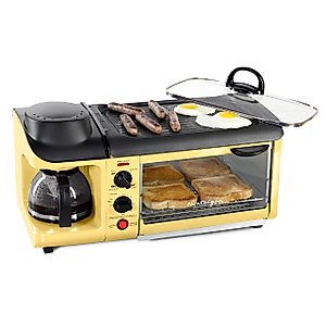 Nostalgia 3-in-1 Breakfast Station - Includes Coffee Maker, Non-Stick Griddle, and 4-Slice Toaster Oven - Versatile Breakfast Maker with Timer - Yellow