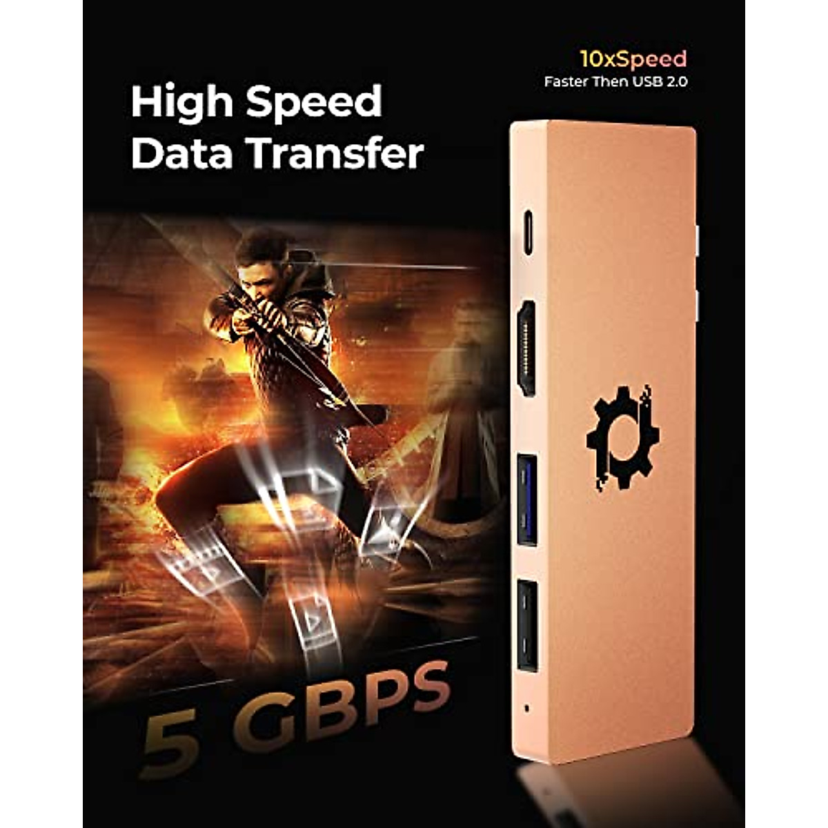 NOV8Tech USB C Hub Dual 4K HDMI Triple Display USB Hub 3.0 Adapter for MacBook Pro 2020/2019/2018/2017/2016 & MacBook Air 2020-2018, 7 in 2 Gold 100W USB C Dock, SD & Micro SD Reader, USB 3 & USB 2