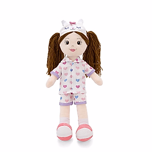 Plushible Soft Baby Doll - 18 Inch Rag Dolls for Girls, Infants & Babies - My First Plush for 1 Year Old - Brown Yarn Hair - Girl Toys - Allie