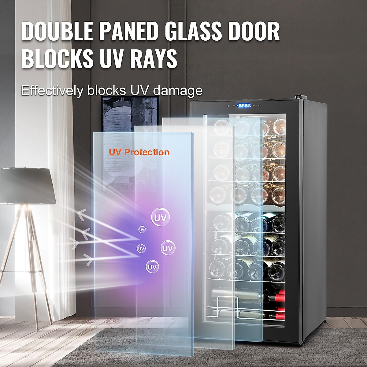 VEVOR 32-Bottle Wine Cooler, Dual Zone & Dual Temperature Wine Fridge, Freestanding Refrigerator with Digital Control, Tempered Glass Door with UV Protection, Red & White Wine Storage for Home Bar
