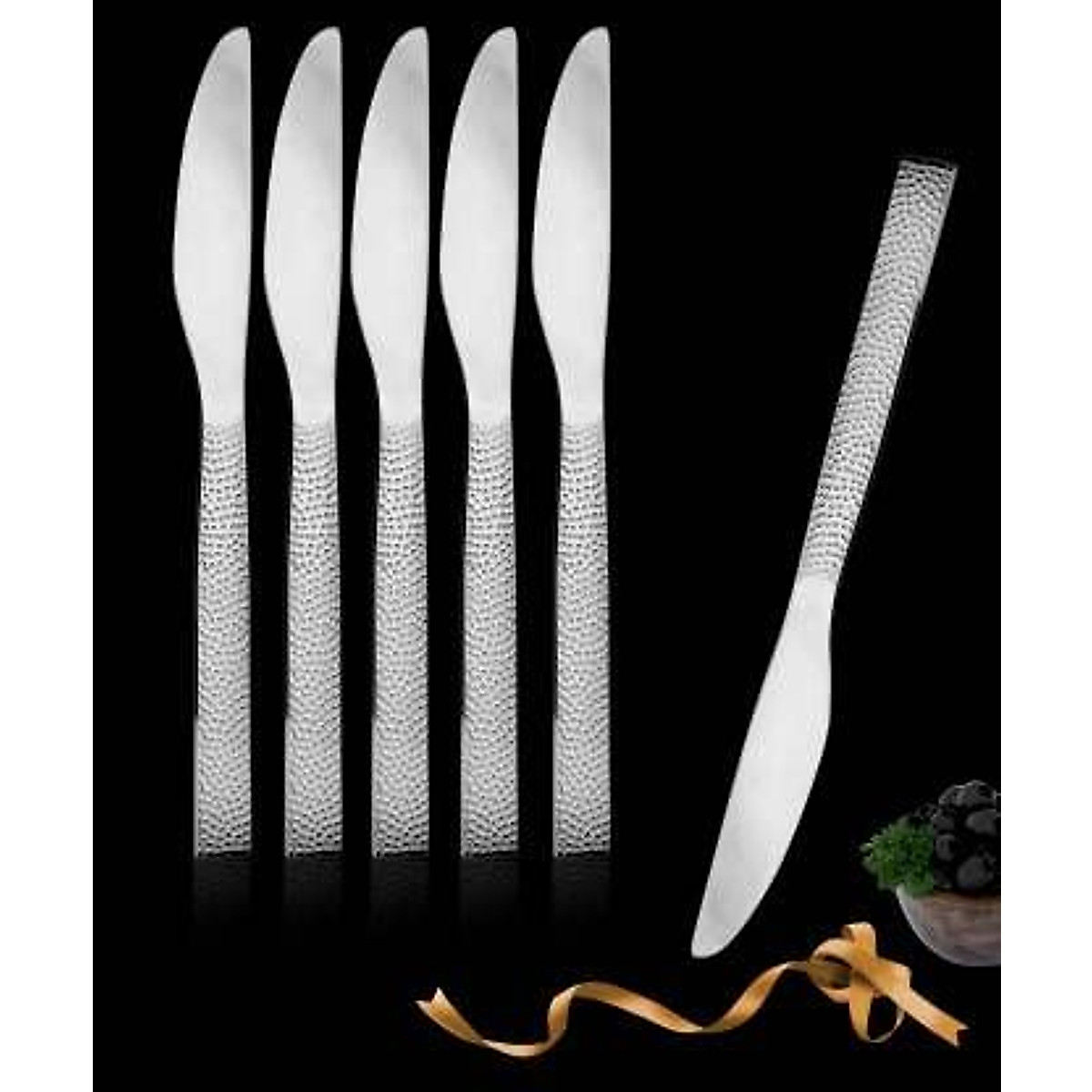 King International Stainless Steel Hammered Table Knife,Set of 12, 20 cm, Mirror Polish,Butter Knife, Cheese Knife,Dinner Knife,Dessert Knife,Bread Knife,Stainless Steel Table Knife Set of 12pcs