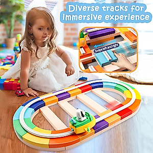OPERMA Race Track Slot Car Racing Track with Electric Cars for Boys Kids, 54Pcs Toy Race Car Set Colorful Preschool Speedway Track Building Blocks for Toddlers Child 3-7 Years Birthday