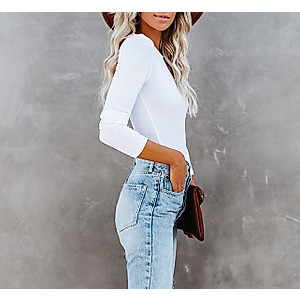 REVETRO Womens Slimming Undershirts Long Sleeves Thermal Underwear Round Neck Layer Tee White Medium…