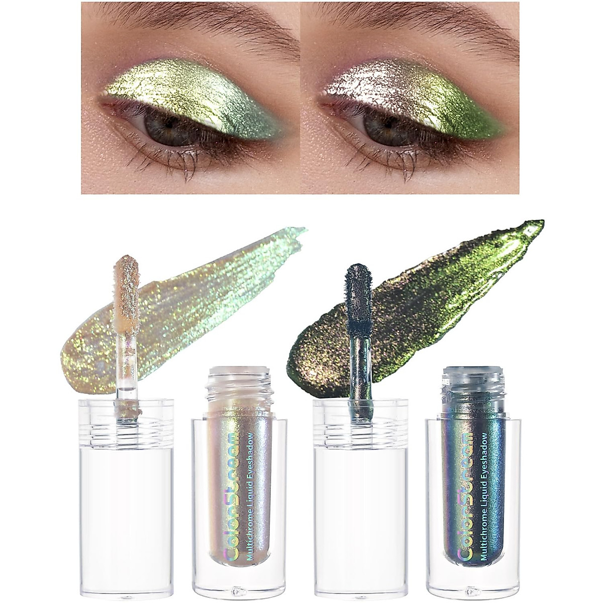 CHARMACY Liquid Duochrome Eyeshadow, Multi-Dimensional Eye Looks, Long Lasting Glitter Eye Shadow Sets Metallic Pigments, Quick Drying, Sparkling Shiny Eye Makeup for Beginners, 1.6g (#18#21)