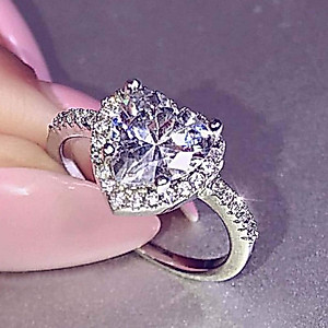Fashion Heart Shaped Simulated Diamond Ring Inlaid Zircon Ring for Women Wedding Band Engagement Rings (Silver, 5)