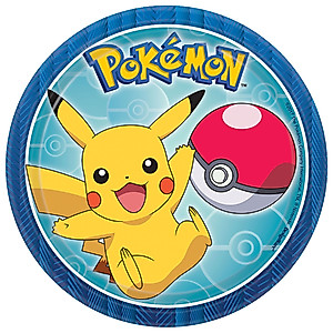 Pokémon Party Supplies Pack Serves 16: 7" Plates and Beverage Napkins with Birthday Candles (Bundle for16)