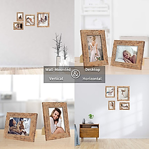 iRahmen 4x6 Picture Frame Set of 4, Rustic Brown with Real Glass 4 x 6 Photo Frames for Desktop Display and Wall Mounting