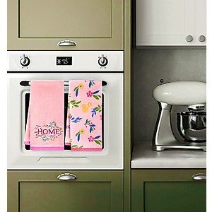 VOOVA & MOVAS Pink Hand Towels - 4 Pack, 100% Soft Cotton, (16x25 Inches) Decorative Kitchen Towel with Gift Packed, Ideal for Home Decor, Bathroom | Kitchen Use, Floral Pink