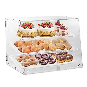 VEVOR Pastry Display Case, 3-Tier Commercial Countertop Bakery Display Case, Acrylic Display Box with Rear Door Access & Removable Shelves, Keep Fresh for Donut Bagels Cake Cookie, 20.7"x14.2"x16.3"