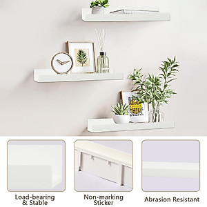 Floating Shelves for Wall Storage with Lip, 10.5" Picture Ledge Shelf Set of 3, White Acrylic Floating Shelf for Wall, Floating Wall Shelves for Kitchen, Bedroom, Bathroom Storage, Wall Home Decor