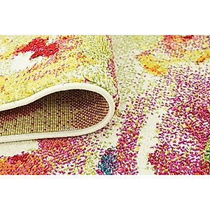 Unique Loom Lyon Collection Modern Watercolor Floral Area Rug, 2 x 6 ft, Ivory/Pink