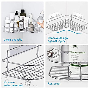 AUYYOSK Shower Caddy Corner,Adhesive Metal Bathroom Shelf Wall Mounted, Non-Drilling Floating Shelf for Bathroom Organizer/Shower Organizer/Kitchen (2 Pack Silver)
