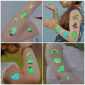 Awinmay 310 Pcs Luminous Temporary Tattoos For Kids,Mixed Styles Glow In The Dark Tattoos for Boys and Girls,Butterfly Dinosaur Pirate Mermaid Fake Tattoo Stickers,Glow Party Supplies Arts and Crafts