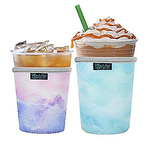 Beautyflier Reusable Iced Coffee Cup Insulator Sleeve for Cold Drinks Beverages and Hot Coffee Neoprene Cup Holder for Starbucks Coffee Dunkin Donuts More (Starry Sky)