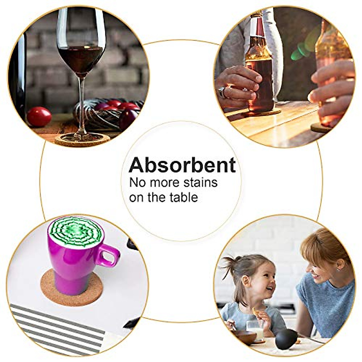 Round Cork Coasters- Premium Quality for Drinks - 10 Set 1/4 INCH Thick with Metal Holder, Absorbent, Natural, Reusable, Recyclable Plus Bonus URBAN UNLIMITED Bottle Opener