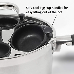 ExcelSteel Silicone Spatula Gift, Easy Use Stove Top Breakfast Brunch Egg Poacher Saucepan 6 Cup, 4Qt, Stainless