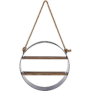 MCS 19 Inch Round Metal Wood Barrel Shelf (45888) Galvanized Steel, 19"