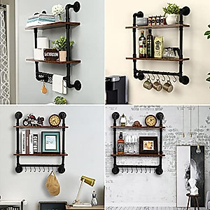 KES Bathroom Shelves Industrial Pipe Shelving Pipe Shelves 24-Inch Shelves with Bar Industrial for Wall Bathroom Rustic Farmhouse 2 Tier Iron Wall Mounted Black, BTR501S60-BK