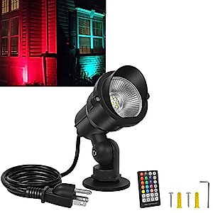 VOCOCIDOL Spotlight Outdoor 6W RGB LED Spot Lights Outdoor Indoor for House Flag Yard Tree Garden Décor, Led Landscape Lights Plug in Outdoor Lights 3ft Cord with US 3-Plug IP66 Waterproof 1 Pack