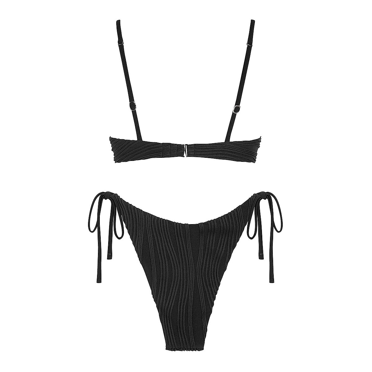 ZAFUL Women's Textured Underwire Bikini Set V Notch High Cut Swimwear Tie Side Ribbed Sexy Swimsuits