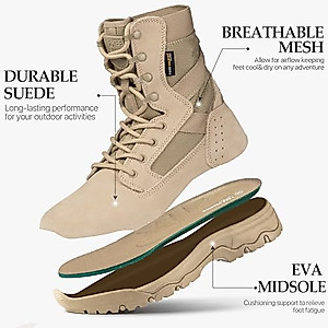 FREE SOLDIER Men's Tactical Boots 8 Inches Lightweight Combat Boot Durable Suede Leather Military Work Boots Desert Boot (Tan, 11)