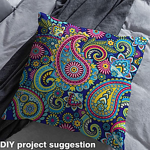 Feelyou Paisley Upholstery Fabric for Chairs, Boho Paisley Floral Fabric by The Yard, Bohemian Exotic Indian Floral Decorative Fabric for Upholstery and Home DIY Projects, 1 Yard, Yellow Pink