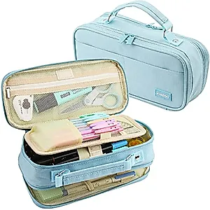 JOINPRO Pencil Case, Large Capacity Pencil Case Organizer; Double Zipper Storage Bag; Big Pencil Pouch for College School Office Teen Girl Boy Men Women Adult (Light Blue)