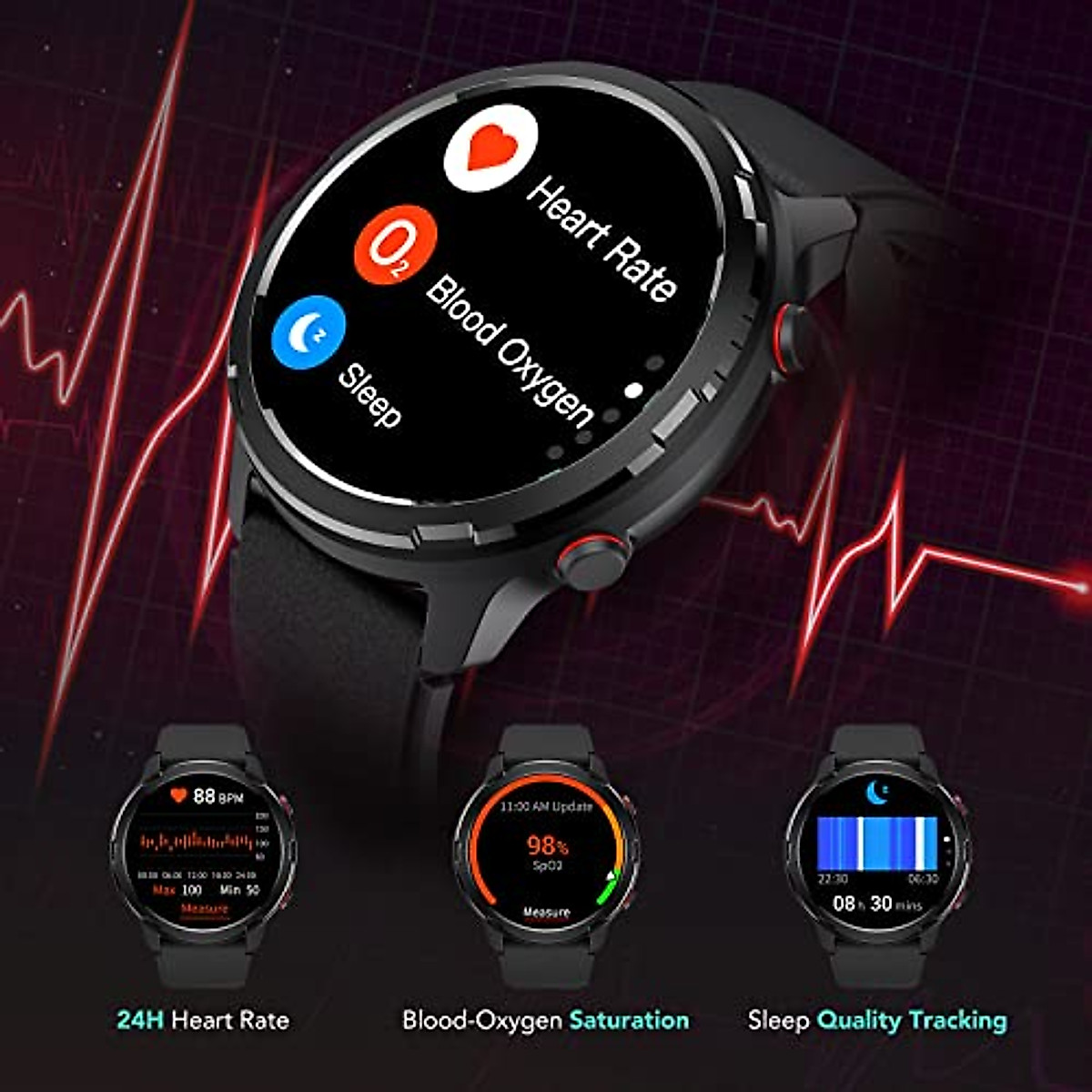 SKG Smart Watch,Rugged Outdoor Watch with GPS, Fitness Tracker with Heart Rate, SpO2, Sleep Monitor, IP68 Waterproof, Multi-Sports, 3-Axis Compass,Blood Oxygen,''1.32''Screen Android iOS,Gift,V9C