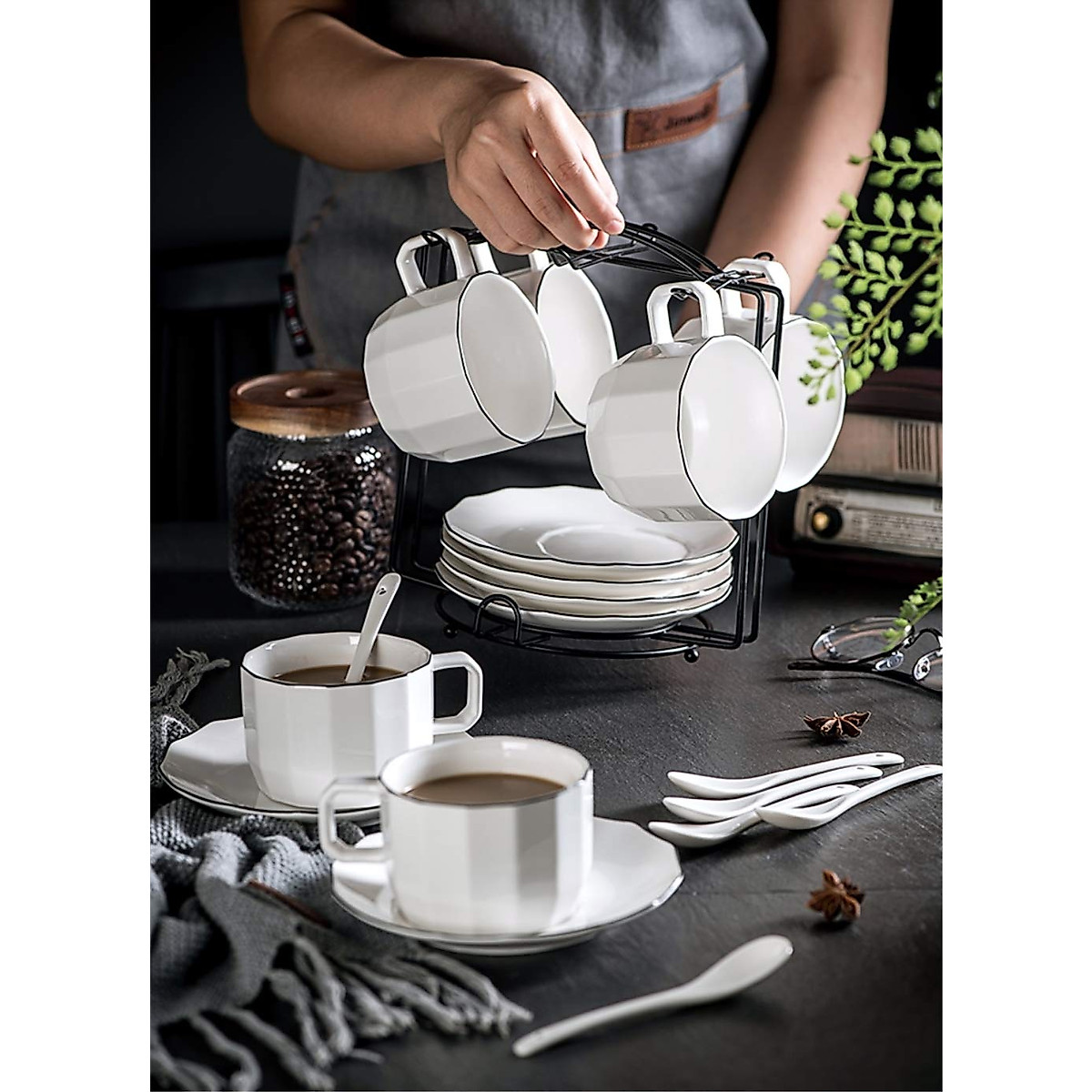 Yontree 6 Hooks Mugs Tree Cup Rack Dishes Organizer Style B