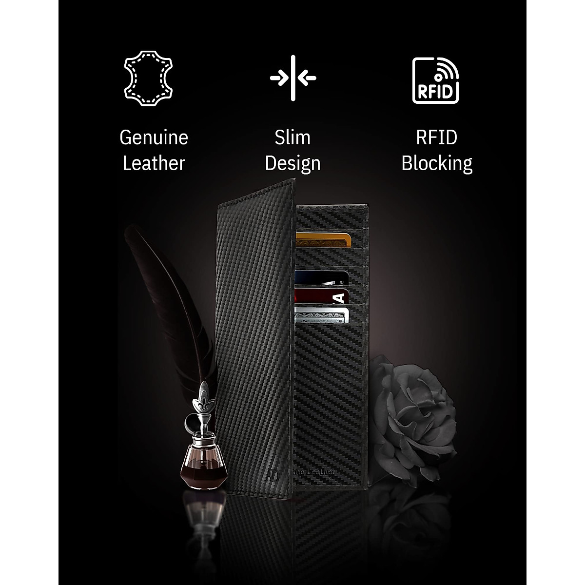 Access Denied Genuine Leather Checkbook Cover For Women & Men - Checkbook Holder For Duplicate Checks Card Wallet RFID