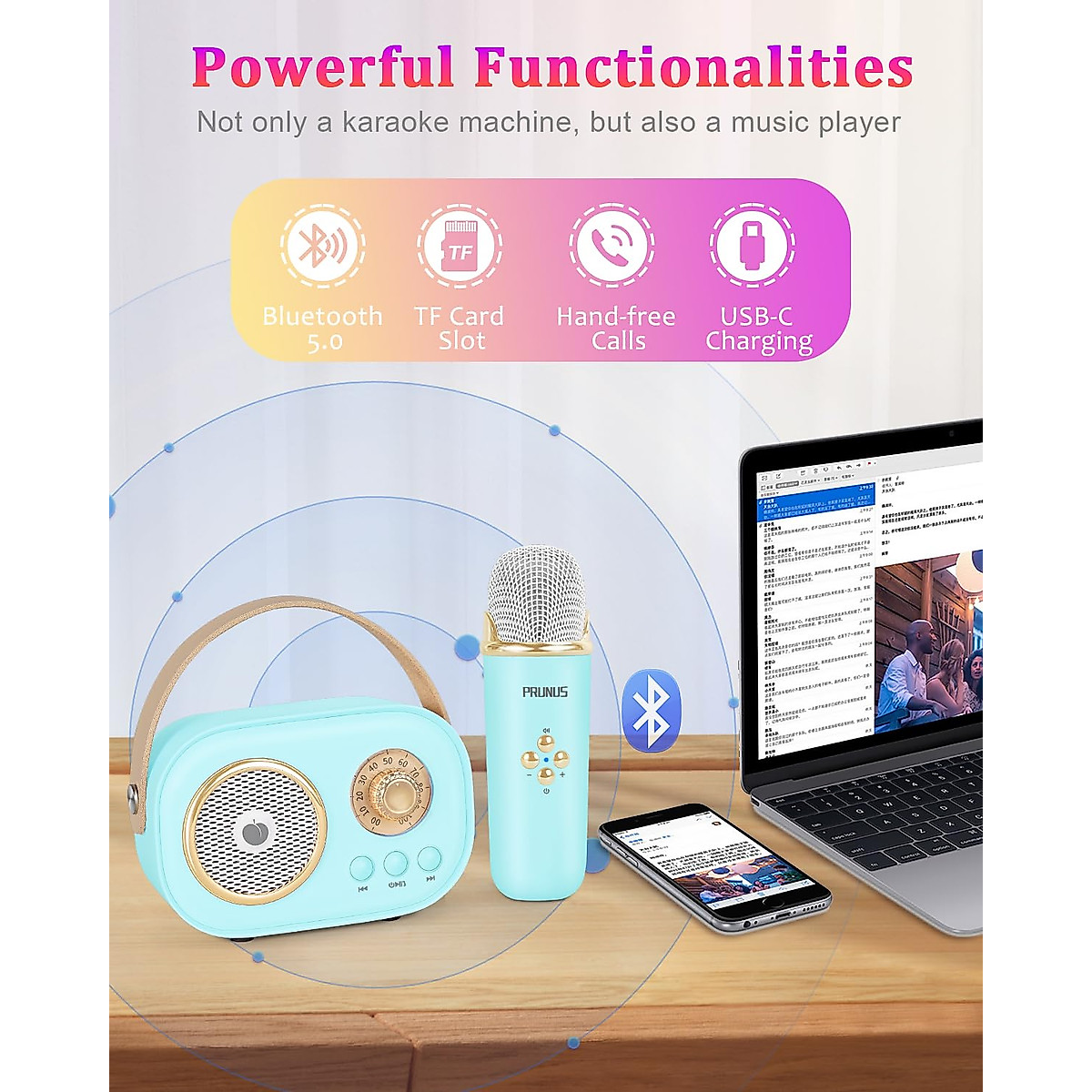 Mini Karaoke Machine for Kids&Adults,Portable Bluetooth Speaker with Wireless Microphones and Stereo Sound Enhanced Bass,Gifts for Girl 6 7 8 9 10 11 12 Years Old (Pink)