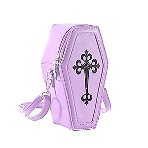 Gothic PU Leather Bag Women’s Crossbody Coffin Shape Bag Cell Phone Purse Small Shoulder Bag for Halloween Cosplay (Violet)