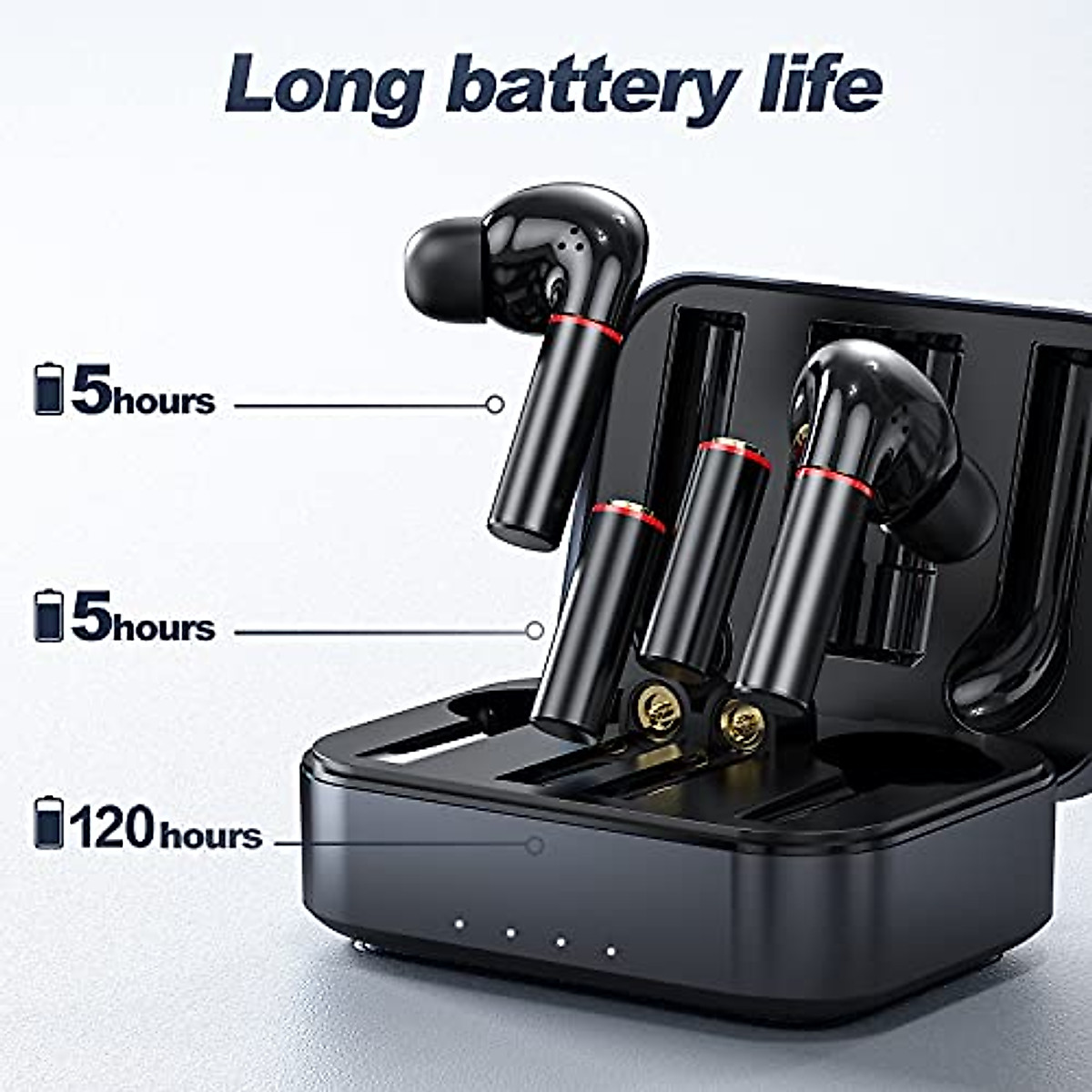 Ederfun True Wireless Earbuds, Waterproof TWS Bluetooth Earbuds with Mics Clear Call Touch Control Bluetooth Headphones Replaceable Battery in Ear Earphones for Sports,Home Office