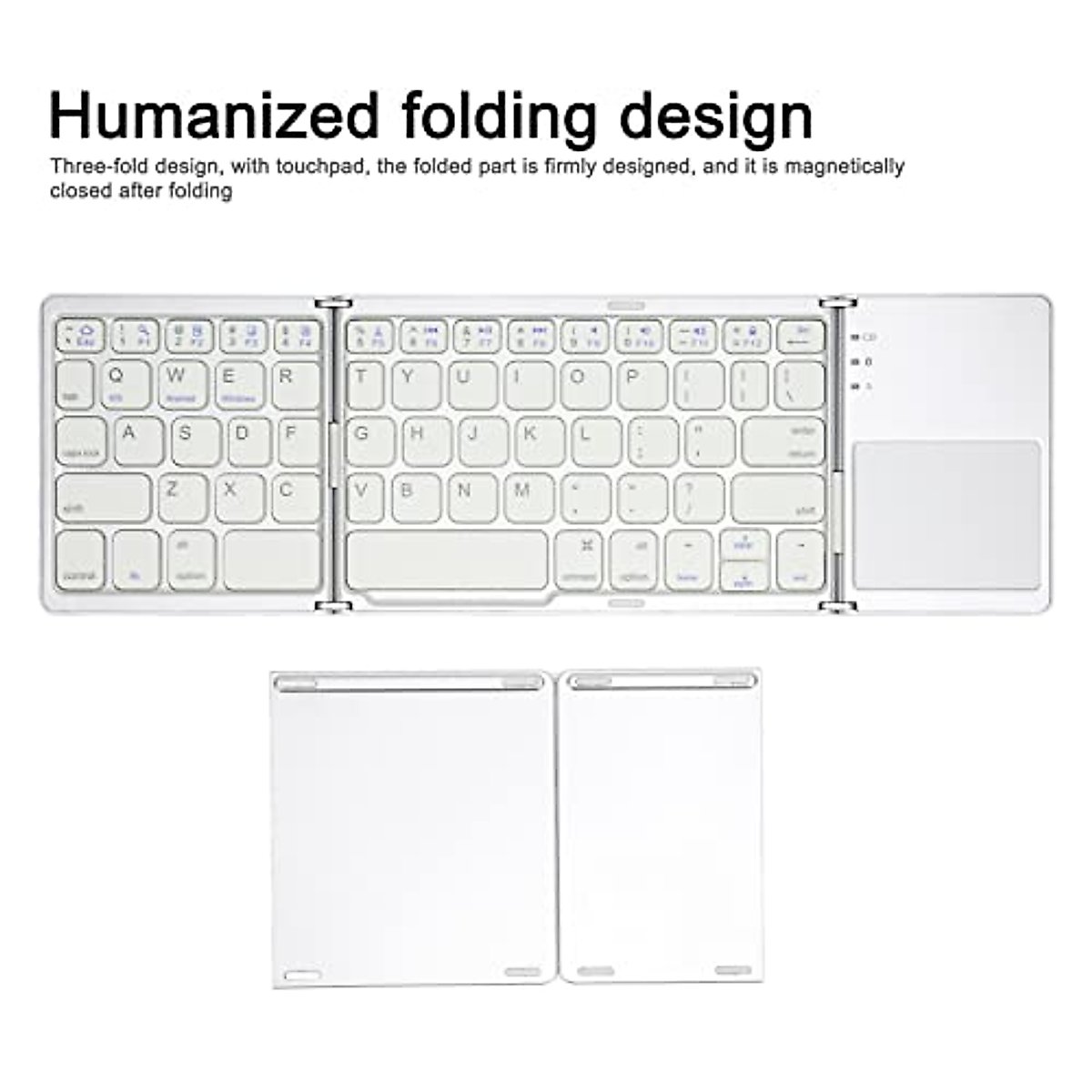 LMOLING Folding BT Keyboard, Wireless Portable Keyboard, 63 Keys Metal Ultra Thin Mini Folding Keyboard with Touchpad for Tablet Smartphones(Silver)