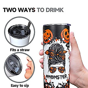 Ceovfoi Halloween Pumpkin Tumbler with Lid and Straw,Gothe 20oz Skinny Tumbler Coffee Travel Mug Cups Halloween Decor