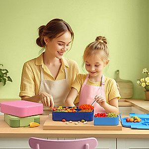 HOMETALL Bento Box for Kids - Leakproof Bento Lunch Box with 6 Compartments Portions Lunchbox for Kids Ages 3 to 7 Back to School, BPA-Free Reusable On-the-Go Meal and Snack Packing Containers, Blue